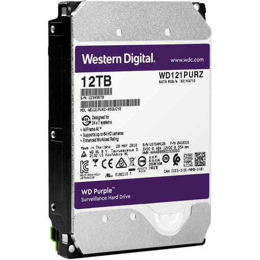 WD Purple™ Pro Surveillance Hard Drive - 12TB, 256 MB, 7200 rpm - WD121PURZ